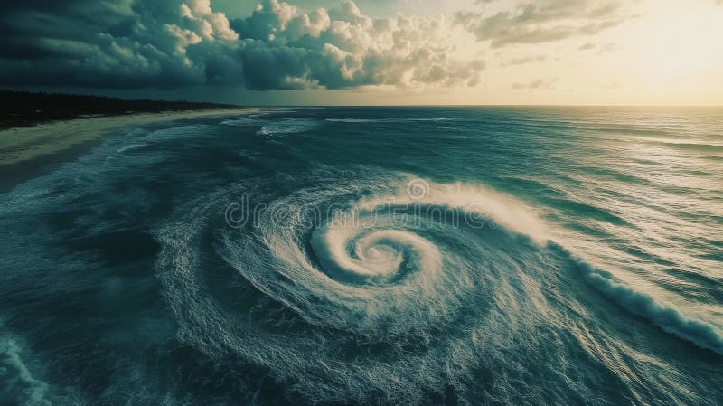 Ocean Vortex with Dramatic Sky at Sunset, Powerful Nature Phenomenon ...
