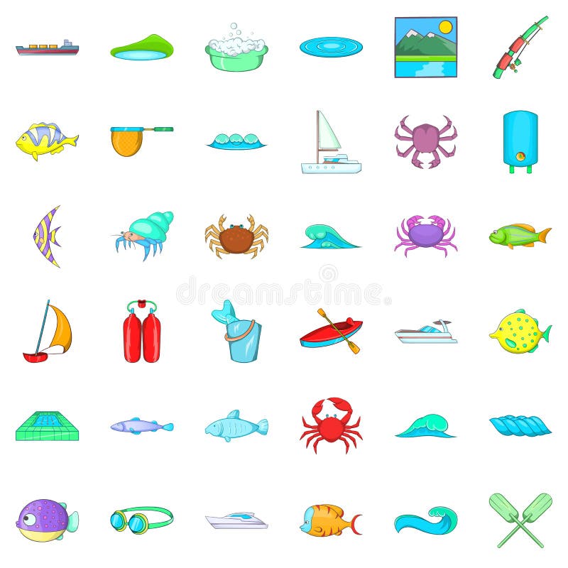 Ocean Water Icons Set, Cartoon Style Stock Vector - Illustration of ...