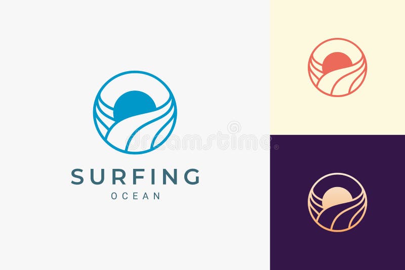 Ocean or Water Theme Logo with Waves and Sun in Circle Stock Vector ...