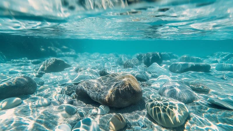 Ocean Water with Transparent Stones and Quartz Crystals Visible Beneath ...