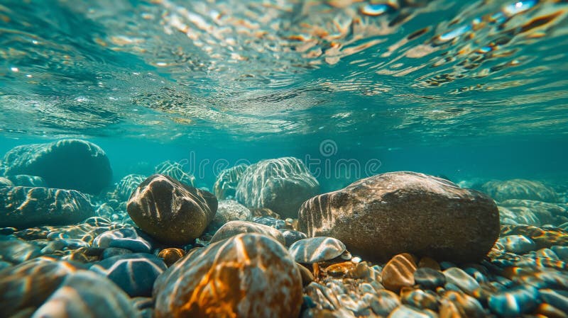 Ocean Water with Transparent Stones and Quartz Crystals Visible Beneath ...
