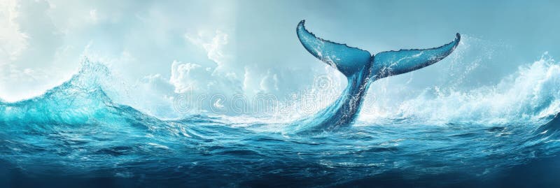 Ocean Wave Above Water Transforms into a Whale Tail Under a Bright Sky ...