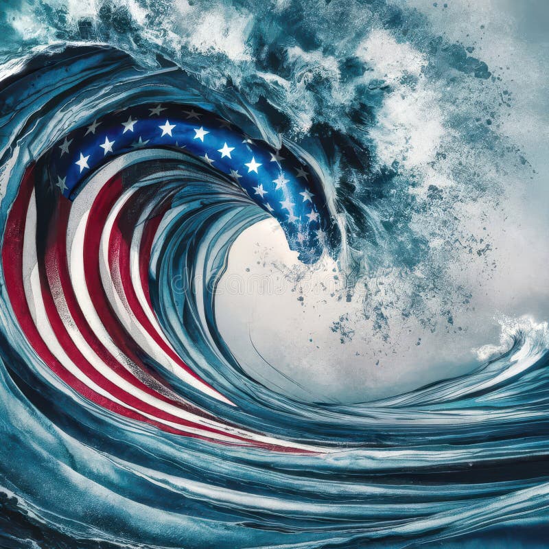 Ocean Wave with American Flag Design Stock Illustration - Illustration ...