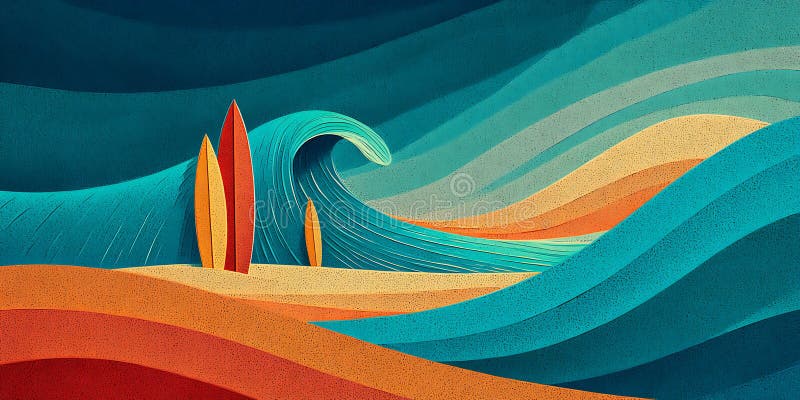 Ocean Wave Art Abstract Surf Scene Stock Illustration - Illustration of ...