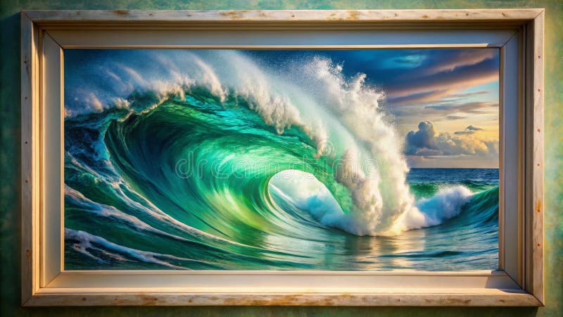 Ocean Wave Art a Framed View of a Majestic Barrel Wave at Sunset ...