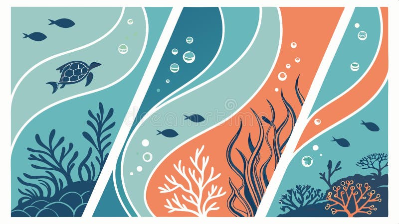 Ocean Wave Backgrounds with Marine Life, Underwater Seascape Scenes ...