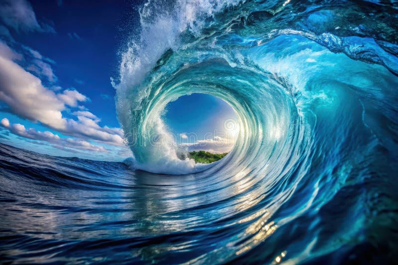 Ocean Wave Barrel a Stunning View Inside a Turquoise Curl Under a ...