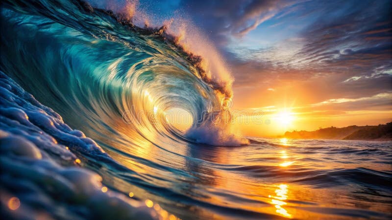 Ocean Wave Barrel at Sunset a Stunning Natural Phenomenon. Generative ...