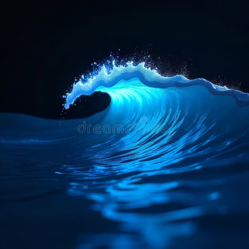 Ocean Wave Breaking Blue Splashes Against Dark Backdrop Smooth Water ...