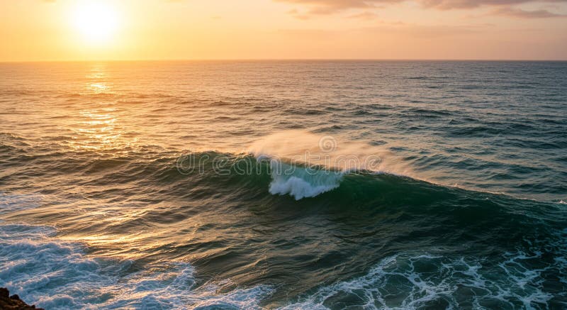 Ocean Wave Captured during a Sunset. the Sun is Low on the Horizon ...