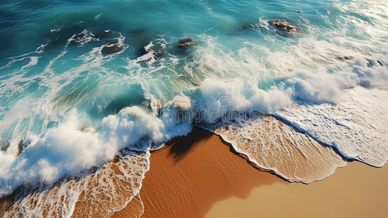 Ocean Wave on Coastal Zone, White Sand Deep Blue Water Drone View AI ...
