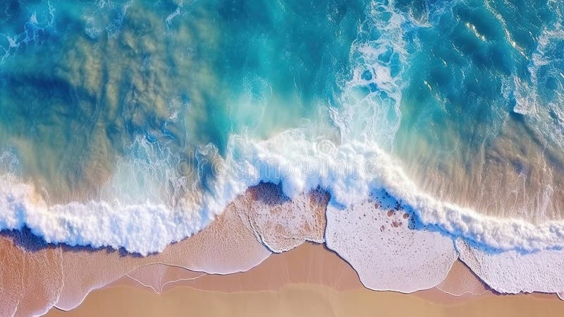 Ocean Wave on Coastal Zone, White Sand Deep Blue Water Drone View AI ...
