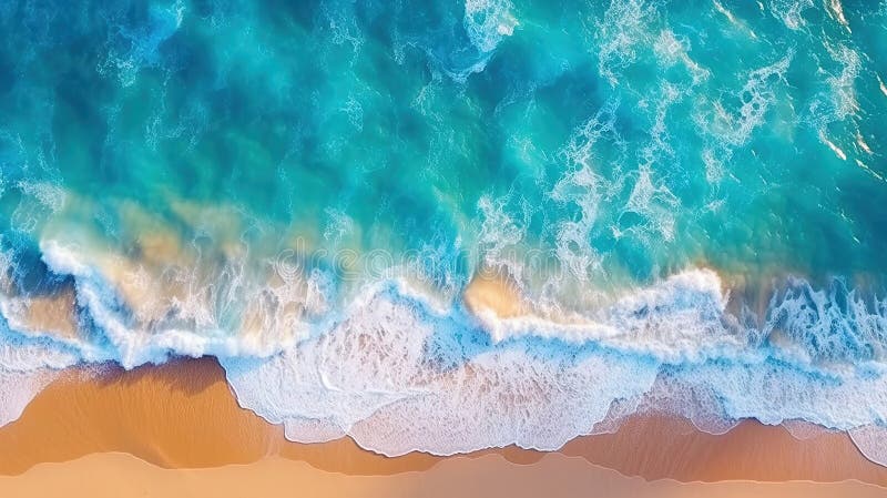 Ocean Wave on Coastal Zone, White Sand Deep Blue Water Drone View AI ...