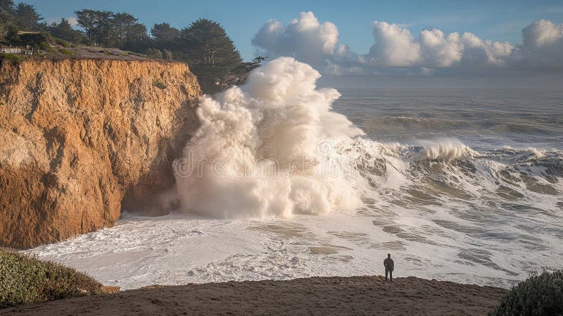 Ocean Wave Crashing Against Cliff. Dramatic Coastal Scene Stock Image ...