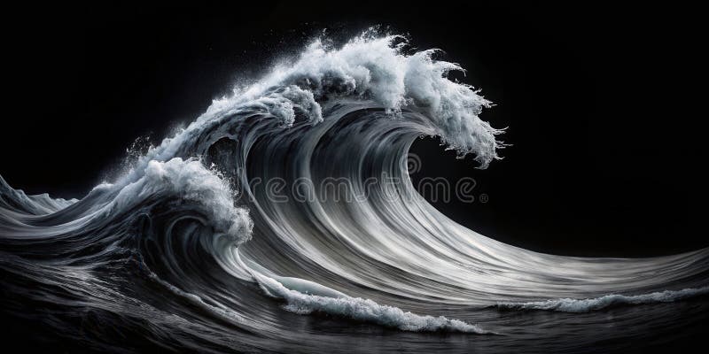Ocean Wave Crashing Against Dark Background Monochromatic Study of ...