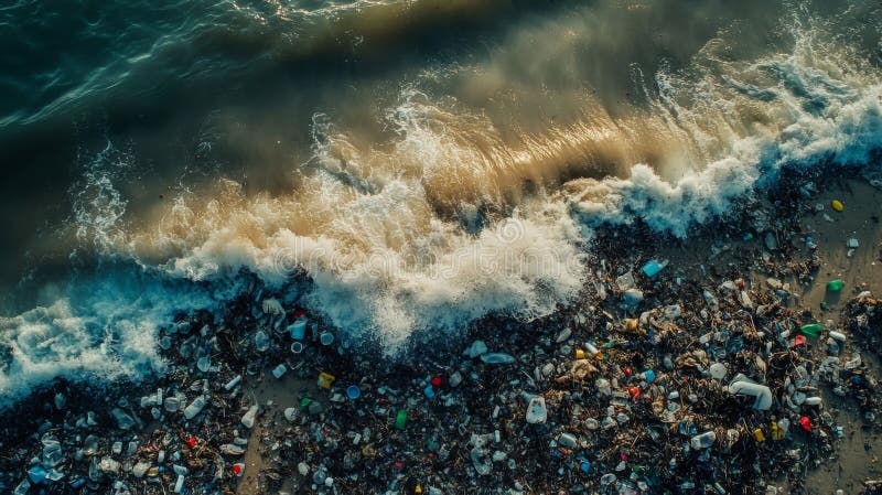 Ocean Wave Crashing Beach Polluted Plastic Waste Stock Photos - Free ...