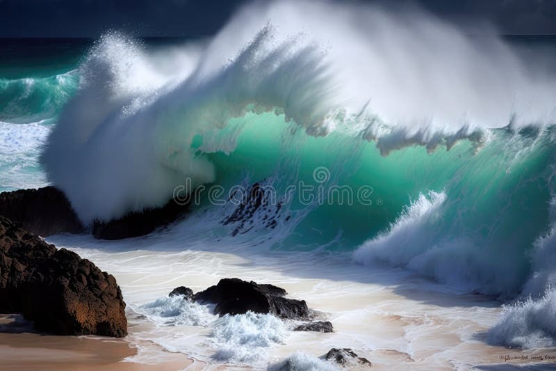 Ocean Wave Crashing on the Beaches of Oahu, Hawaiis Northern Shore ...