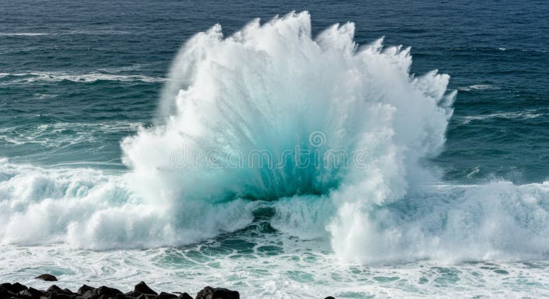 Ocean Wave Crashing: Blue and White Water Explosion Stock Illustration ...