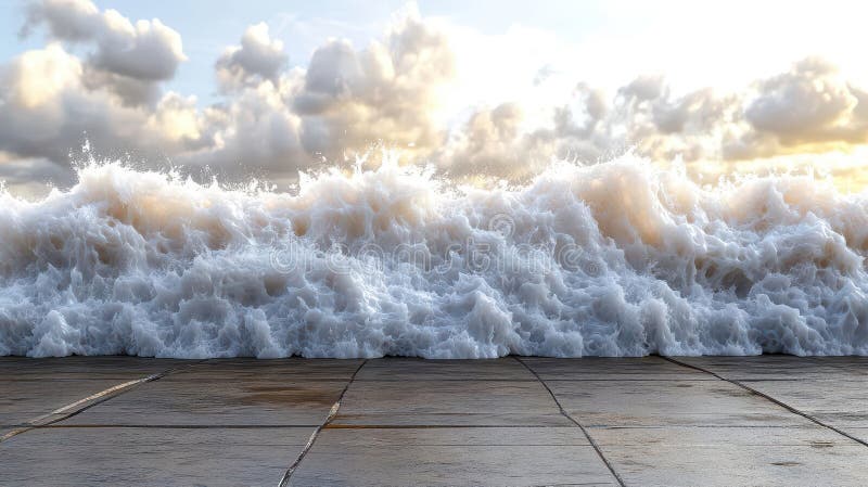Ocean Wave Crashing on Pavement Stock Illustration - Illustration of ...