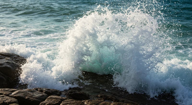 Ocean Wave Crashing on Rocks Dramatic Seascape Stock Illustration ...