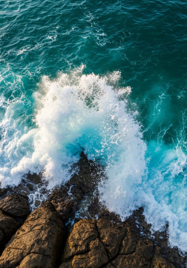 Ocean Wave Crashing on Rocky Coast Stock Illustration - Illustration of ...