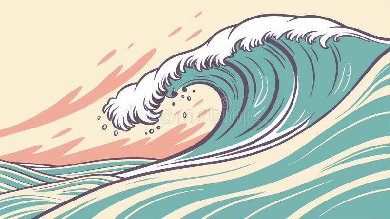 Ocean Wave Cresting Illustration, Dynamic Sea Wave and Nautical Power ...