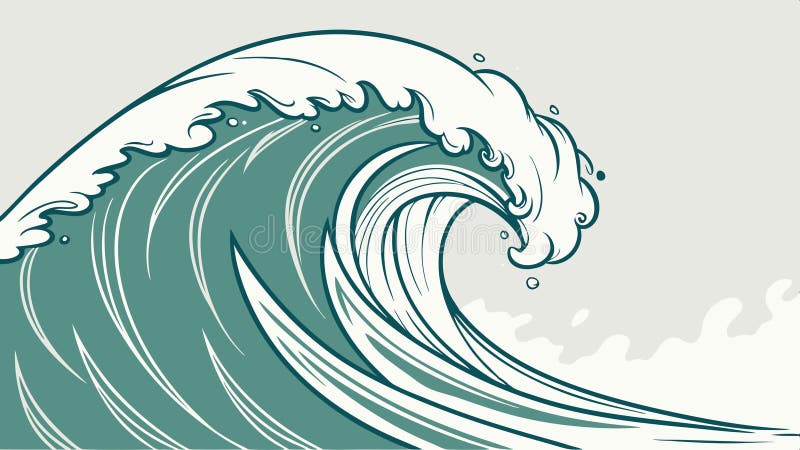 Ocean Wave Cresting Illustration, Dynamic Sea and Water Power Design ...