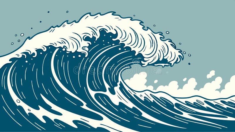 Ocean Wave Cresting, Powerful Sea and Nature Force Vector Design ...