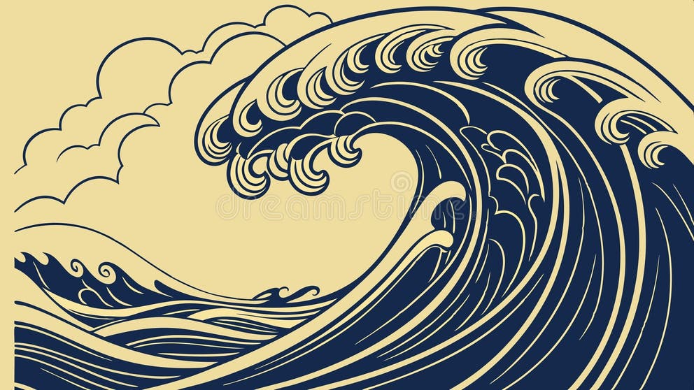 Ocean Wave Cresting. Powerful Sea and Water Motion. Vector Design ...