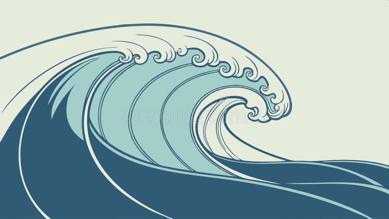 Ocean Wave Curling, Dynamic Sea Water Illustration Vector Design ...