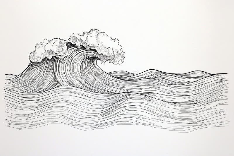 Ocean Wave Drawing , Powerful Graphic Art Stock Illustration ...
