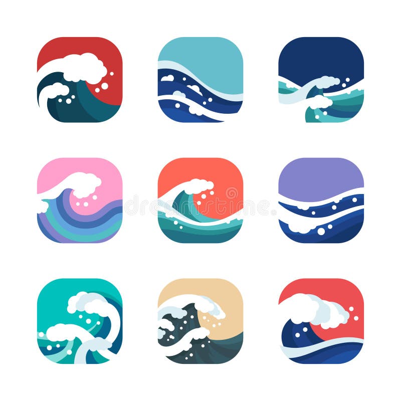 Ocean Waves Icons Ocean Wave Icon Flat Stock Illustrations – 26,533