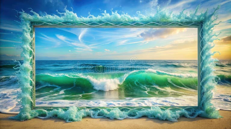 Ocean Wave Frame Encapsulating a Vibrant Seascape at Sunrise ...