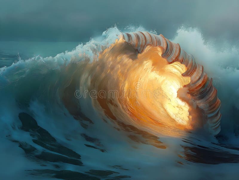 Ocean Wave, Golden Light, Dramatic Lighting, Powerful Surge, Surreal ...