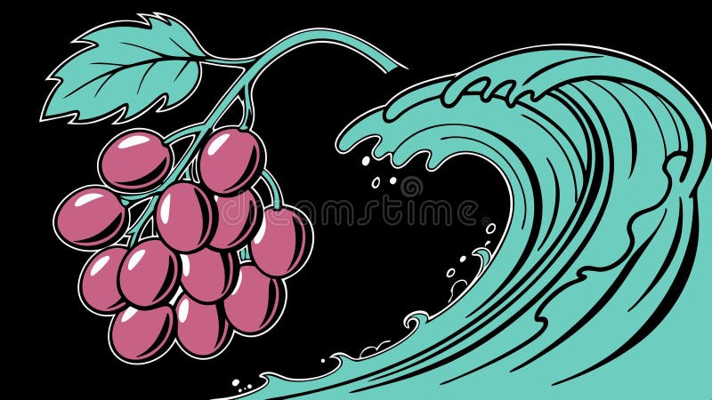 Ocean Wave Grapes Marine Life Nature Fruit Combination Vector Design ...