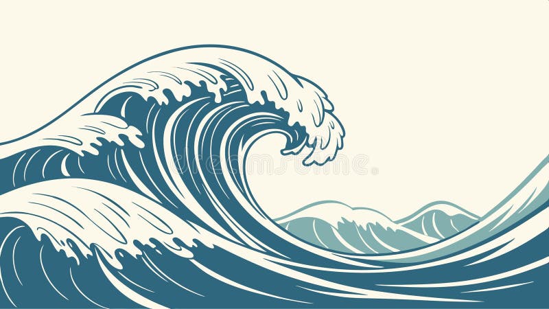 Ocean Wave Illustration, Powerful Sea Wave and Nautical Scenery Vector ...