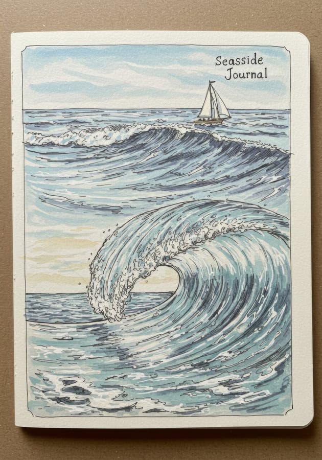 Ocean Wave Illustration on Textured Notebook Cover Stock Illustration ...