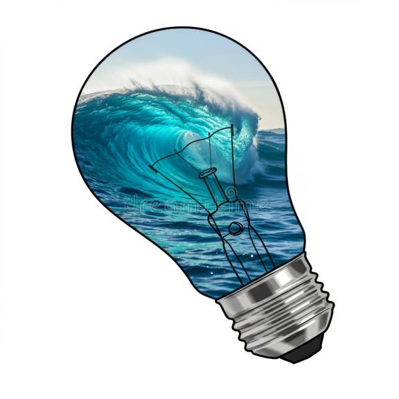 Ocean Wave Inside a Light Bulb Stock Illustration - Illustration of ...
