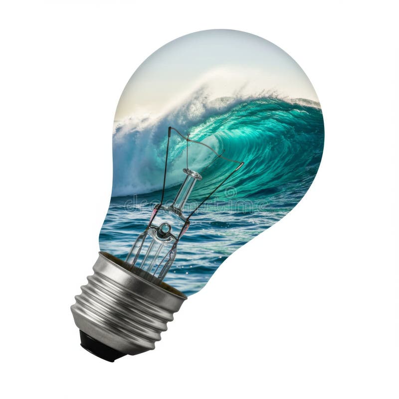 Ocean Wave Inside Lightbulb, Turquoise Blue Water, Energy Concept Stock ...