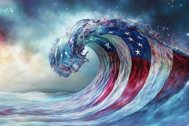 Ocean Wave Morphing into an American Flag Pattern Stock Illustration ...