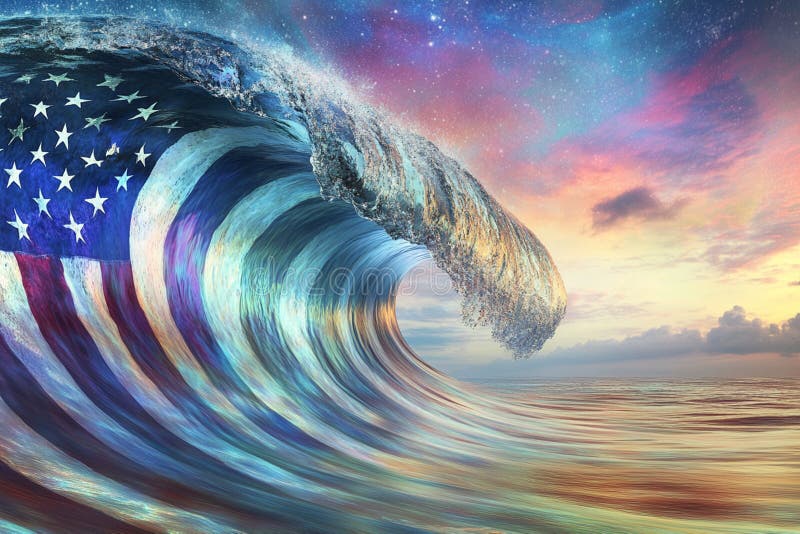 Ocean Wave Morphing into an American Flag Pattern Stock Illustration ...