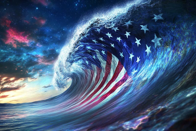 Ocean Wave Morphing into an American Flag Pattern Stock Illustration ...
