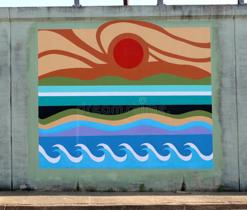 Ocean Wave Pattern Wall Mural on a Bridge Underpass on James Rd in ...