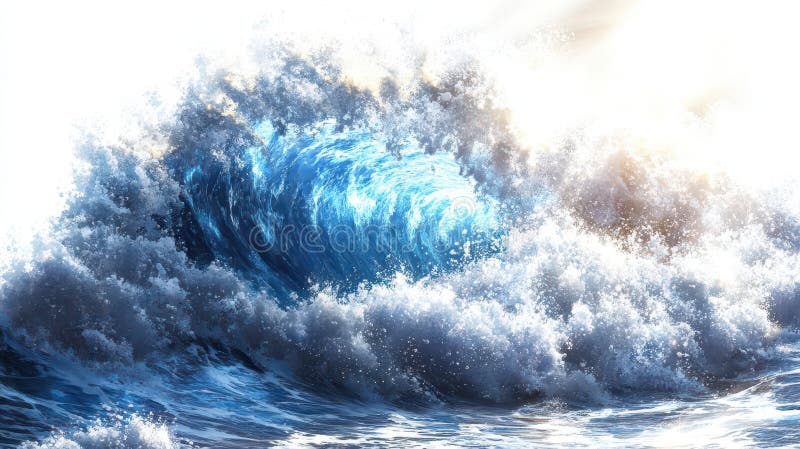 Ocean Wave Power, Crashing Blue Surge Stock Illustration - Illustration ...
