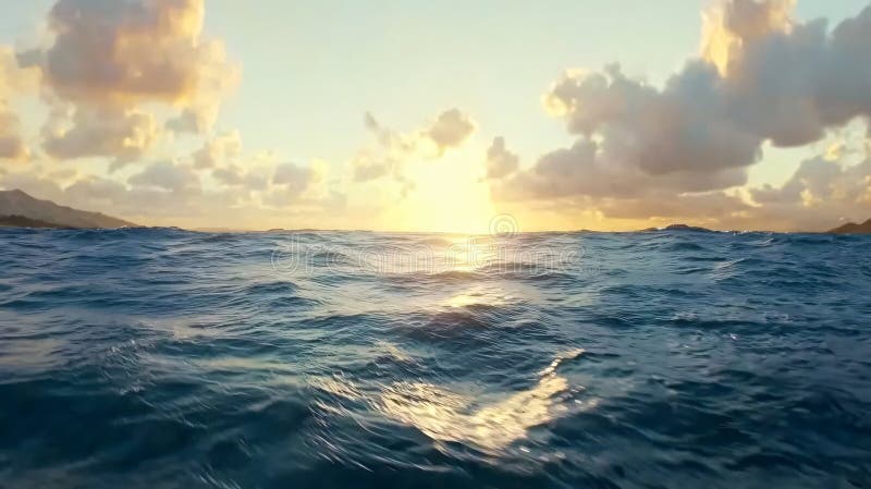 Ocean Wave Rolling at Sunset with Distant Islands and Cloudy Sky Stock Image - Image of nature ...