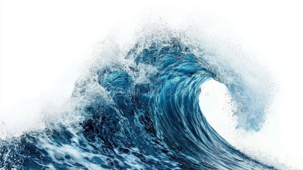 Ocean Wave Rolls in Deep Blue Hue with Water Splashes Creating a Vortex ...