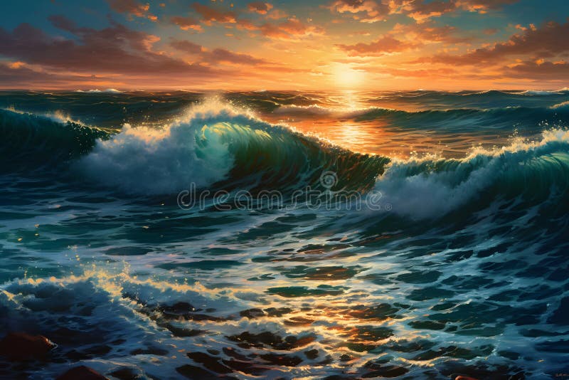 Ocean Wave. Sea Water in Crest Shape. Sunset Light and Beautiful Clouds ...