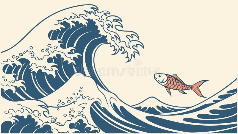 Ocean Wave and Small Fish, Vector Design Generative AI Stock Vector ...