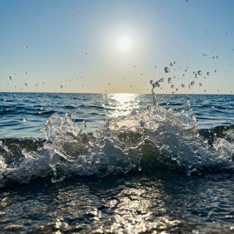 Ocean Wave Splash at Sunset Stock Illustration - Illustration of ...