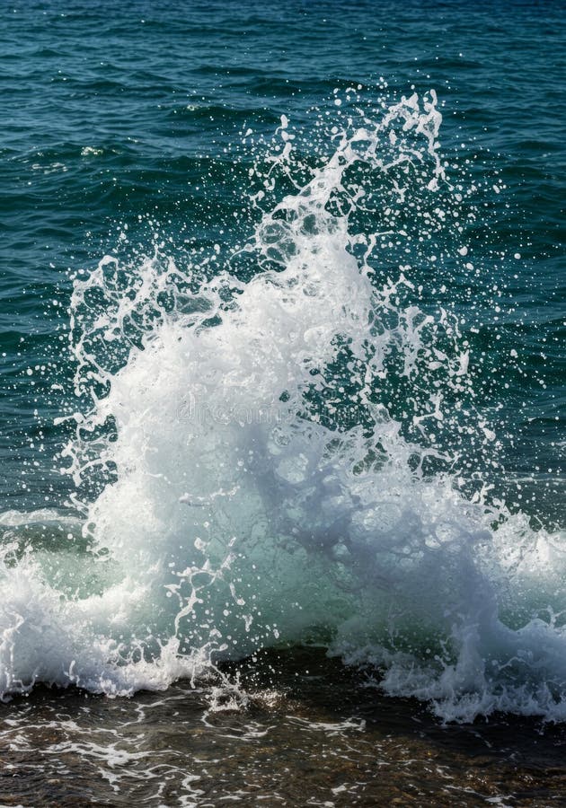 Ocean Wave Splashing on Rocky Shore Stock Illustration - Illustration ...